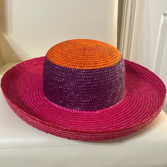 Accessories | Nwot Tricolor Straw Summer Rim Hat Pink Purple And Orange ...
